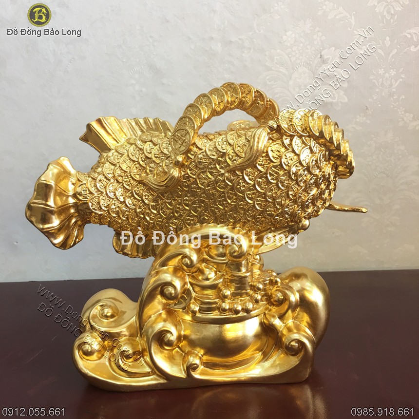 Cá Rồng Bằng Đồng Thếp Vàng 9999 23cm